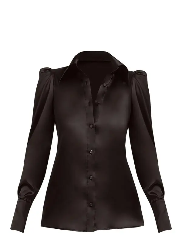 TIA DORRAINE Royal Fitted Satin Shirt - Black