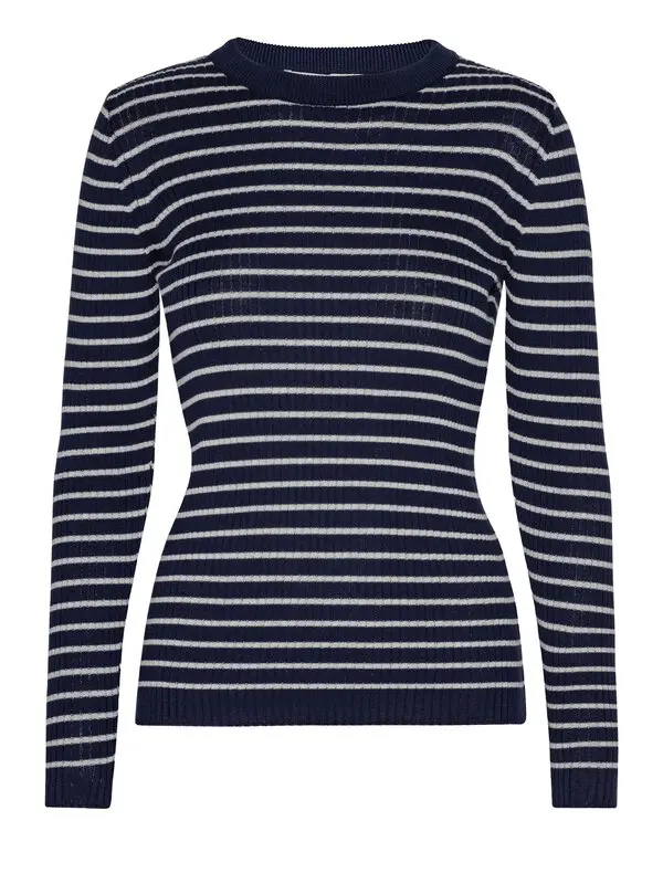 GROBUND Hanna Rib Knit Striped Blouse - Blue