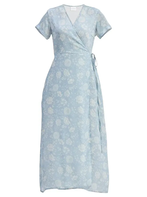 REISTOR Floral Print Maxi Wrap Dress - Blue