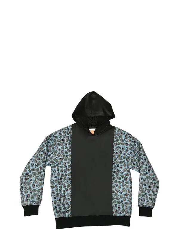 ZASTASTUDIO Cotton And Leather Hybrid Hoodie - Black/blue