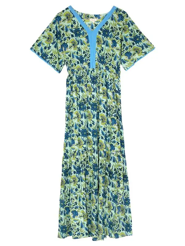 INARA Floral Indian Cotton Maxi Dress - Green