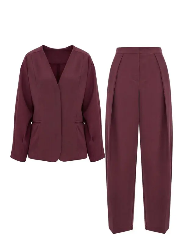 BLUZAT Elegant Blazer And Trousers Set - Red