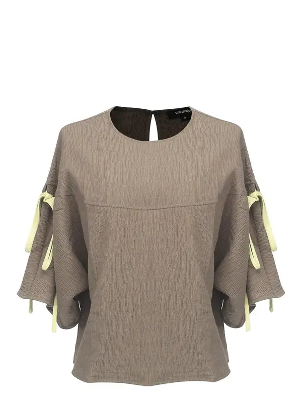 SMART AND JOY Tulip Sleeves Crop Top - Green