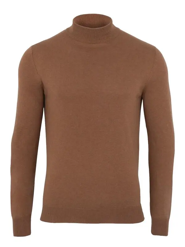 PAUL JAMES KNITWEAR Ultra Fine Cotton Spencer Mock Turtleneck Jumper - Gold