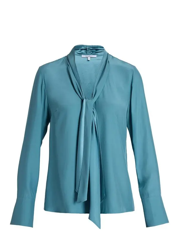Santorelli Amanda Silk Tie Neck Blouse - Blue
