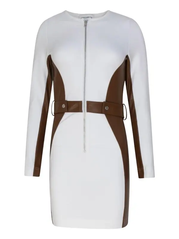 CIRCULAR PATH Paneled Denim Bodycon Dress - Brown/white