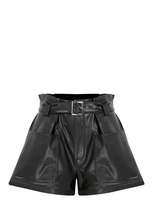 NAZLI CEREN Louis Vegan Leather Shorts - Black