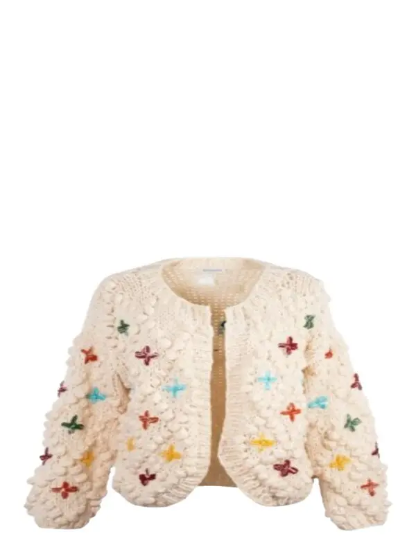 Saachi Knitted Cardigan With Cross And Pom-pom Embellishments - White