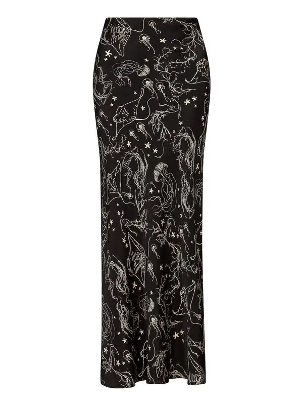LILY ROU Ray Silk Midi Slip Skirt - Black