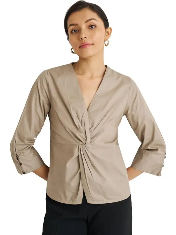 REISTOR Front Twist Organic Cotton Top - Brown