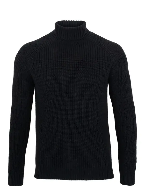 PAUL JAMES KNITWEAR Cotton Jacob Fisherman Rib Knit Roll Neck Jumper - Black