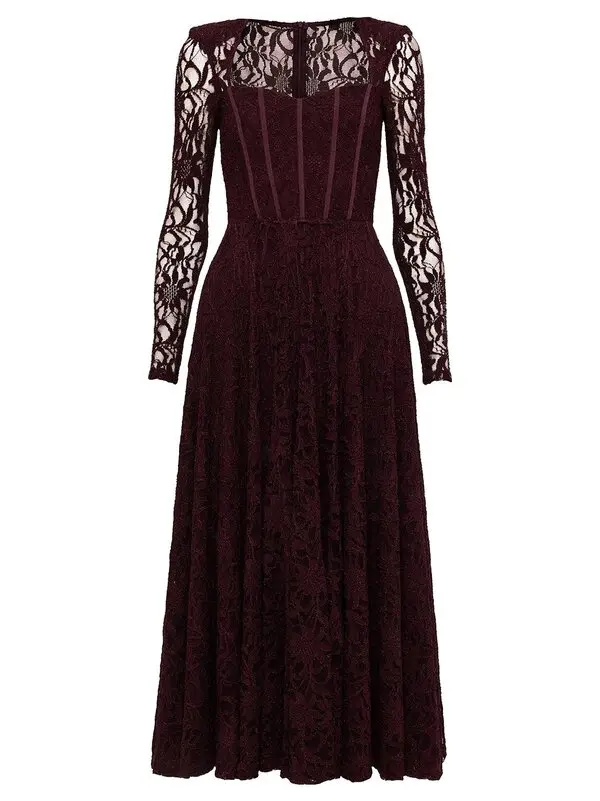NISSA Lace Midi Dress - Purple