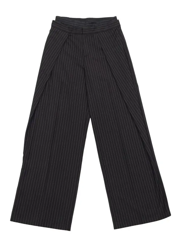 CIRCULAR PATH Satin Waistband Pinstripe Pant - Black