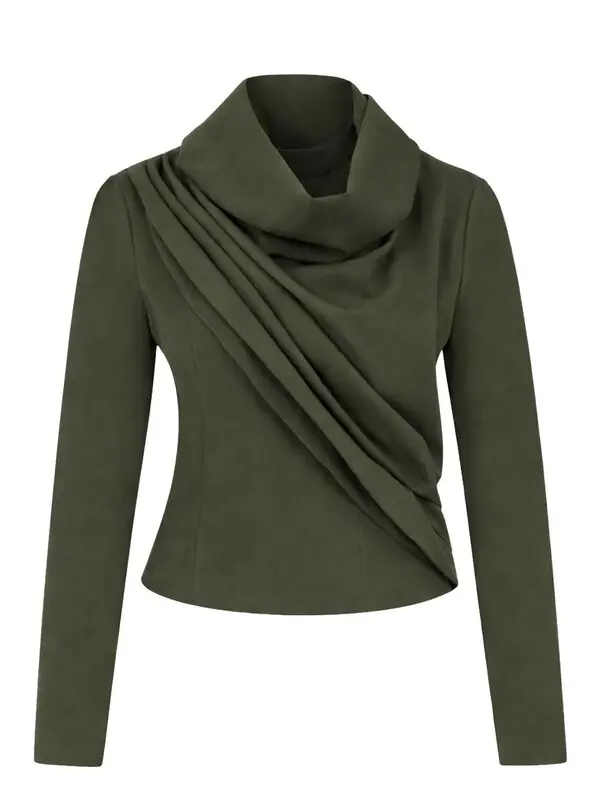 MAAN ISTANBUL Draped Cowl Neck Long Sleeve Top - Green