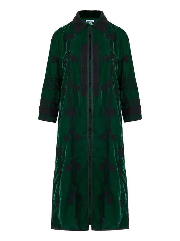 ANTRA DESIGNS Silk Velvet Coat Dress - Green