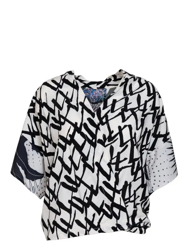 ARTISTA Printed Overlapped Blouse - Black
