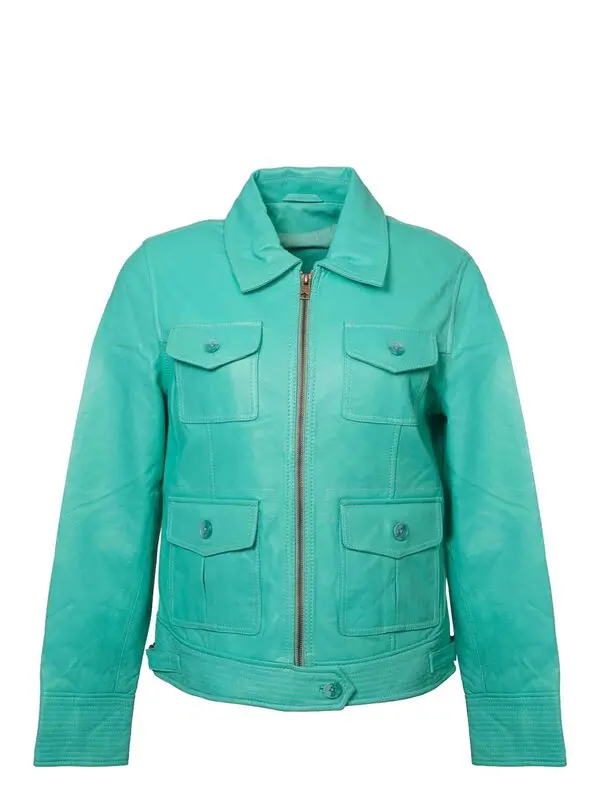 ZASTASTUDIO Bubble Gum Sea Green Multipocket Leather Jacket - Blue