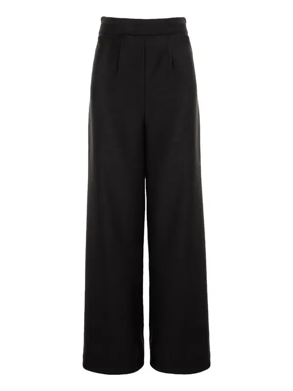 AVENUE N°29 Wool Wide Leg Pleated Trousers - Black