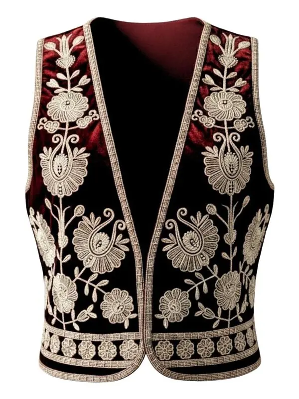 IZABELA MANDOIU Velvet Embroidered Vest - Red