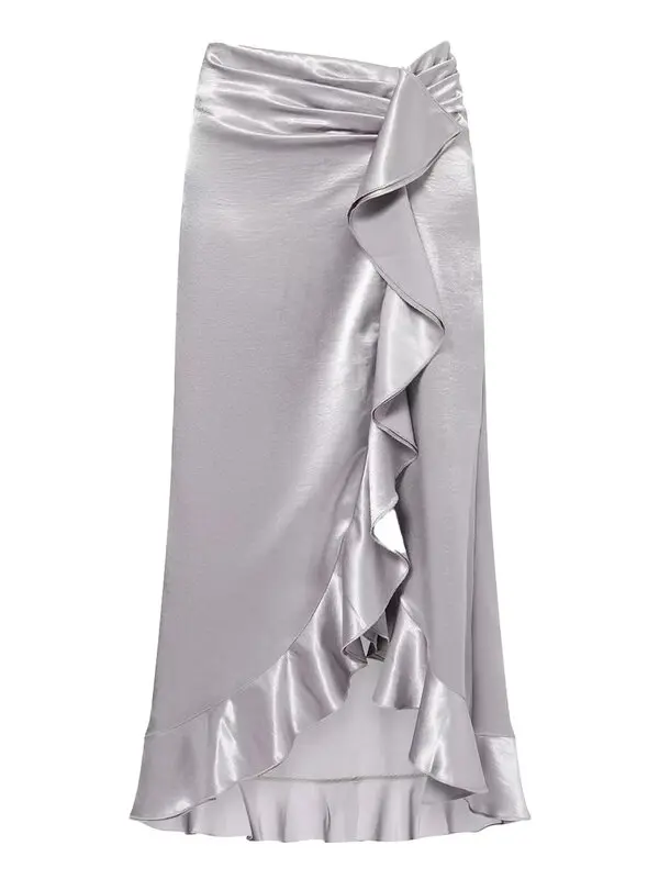 AMY LYNN Satin Ruffle Maxi Skirt - Grey/silver