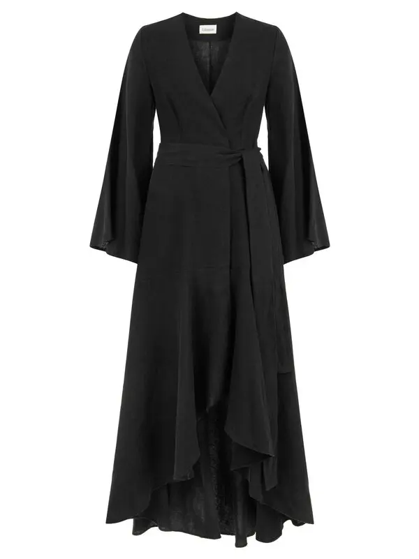 LILAMIE Monte Carlo Linen Resort Dress - Black