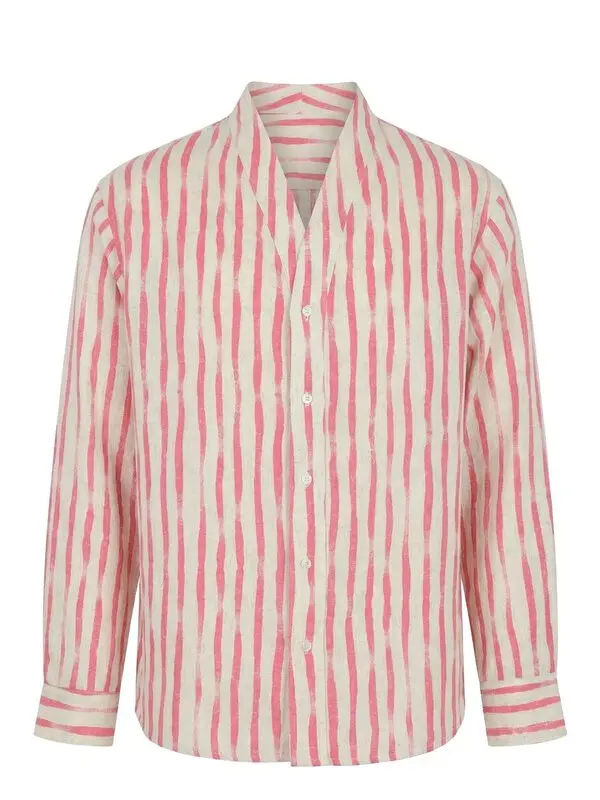 MODENAIRE Striped Button Front Shirt With Stand Collar - Red