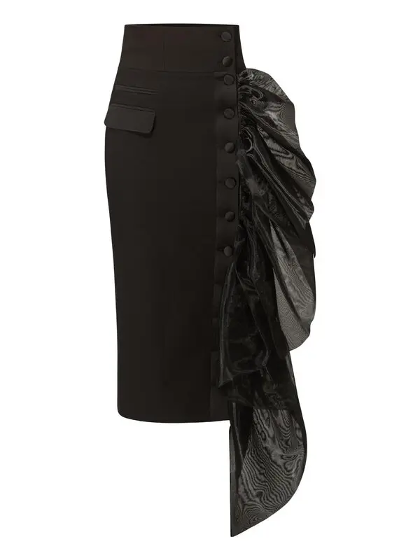 TIA DORRAINE Femme Fatale Midi Skirt With Detachable Organza - Black