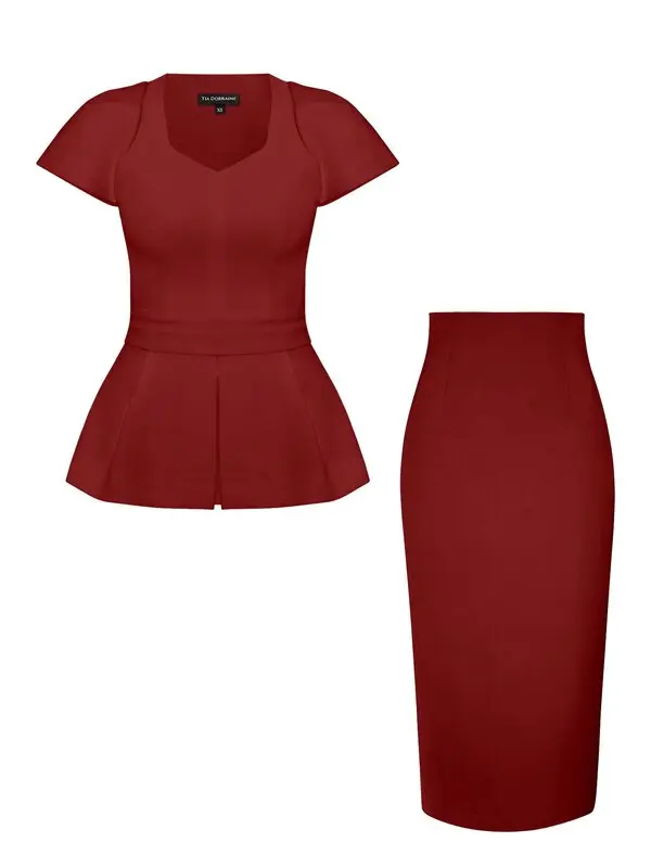 TIA DORRAINE Fitted Top & Skirt Set - Red