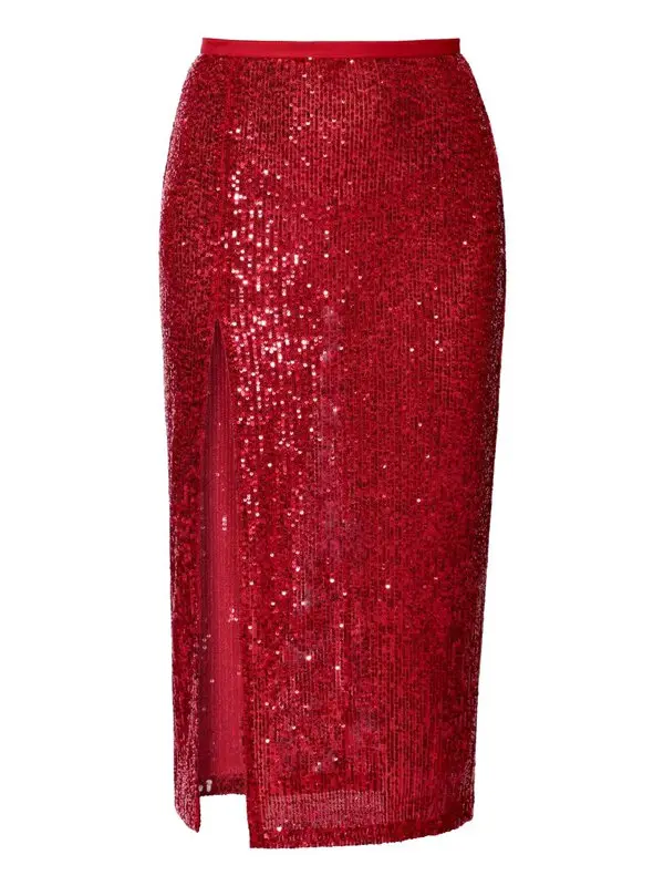 AGGI BY HALEWSKI Zuza Sparkle Sequin Midi Skirt - Red