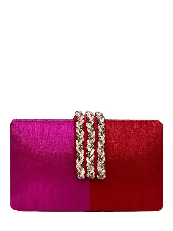 SIMITRI Royal Braided Fringe Clutch - Pink/red/gold
