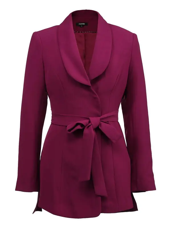 SMART AND JOY Long Tailor Knot On Waist Blazer - Red