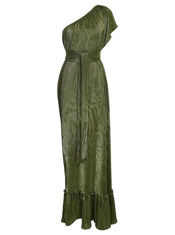 JENNAFER GRACE Electrum Slink Pleated One-shoulder Maxi Dress - Green