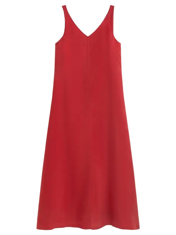 THINKING MU Cupro Sade Long Dress - Red