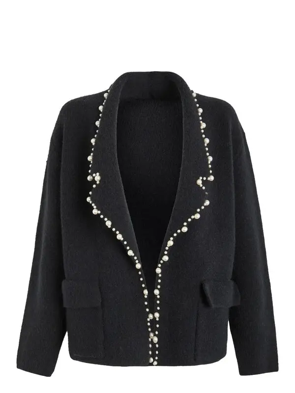 Saachi Pearl Trim Short Blazer - Black