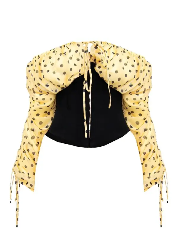 28NATELIER Polka Dot Corset Top - Black/yellow