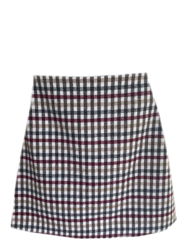 MIRIMALIST Checked Wool Blend Mini Skirt - Brown