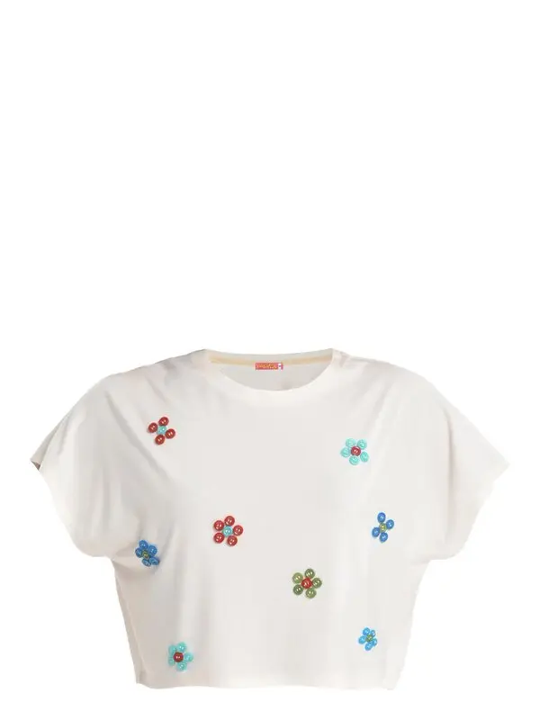 LALIPOP DESIGN Embellished Floral Crop Top - White