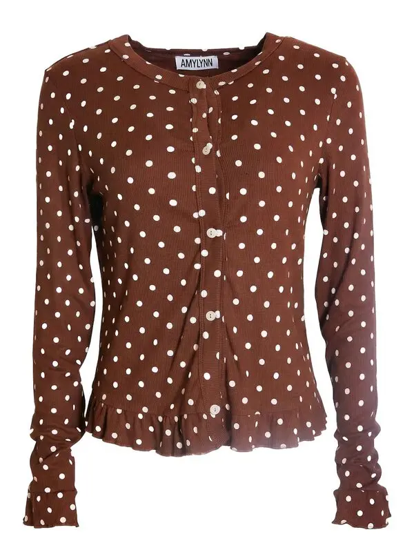 AMY LYNN Edie Viscose Polka Dot Cardigan - Brown