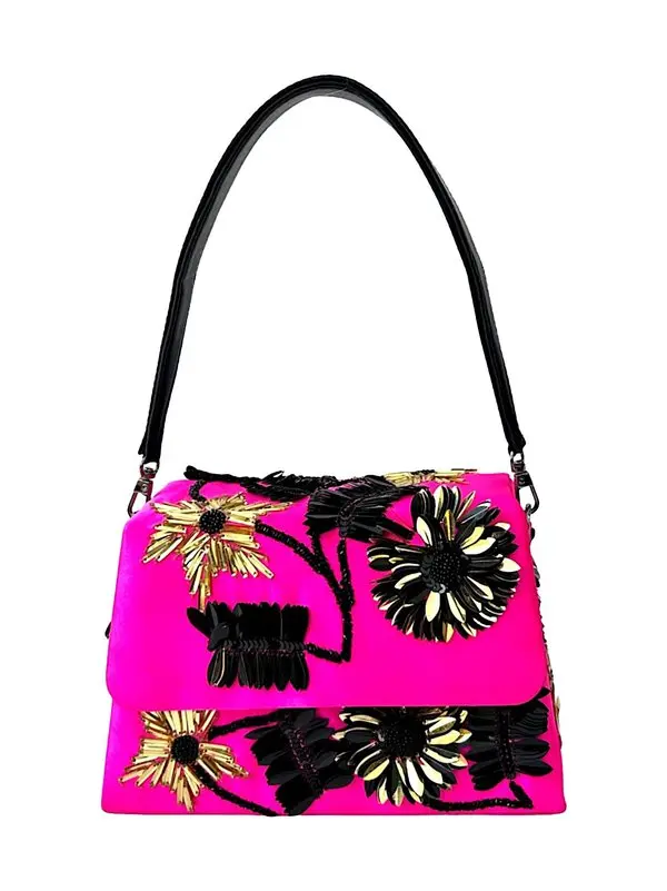 SIMITRI Trapeze Bag With Floral Embroidery - Pink/black/gold