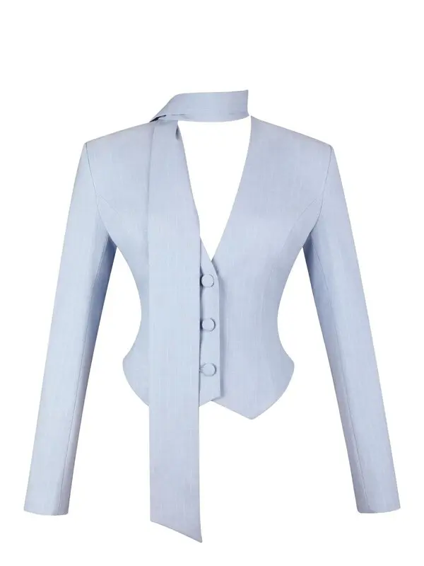MISS CIRCLE NEW YORK Renley Pinstripe Peplum Blazer - Blue