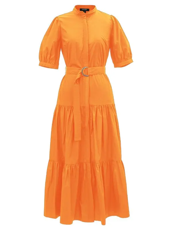 SMART AND JOY Cotton Shirt Dress With Belt - Orange