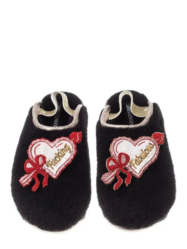 LAINES LONDON Flatform Cloud Slippers With Brooches - Black/gold