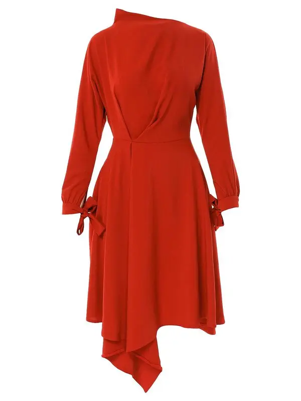 LARISA DRAGNA Poppy Pleated Asymmetric Dress - Red