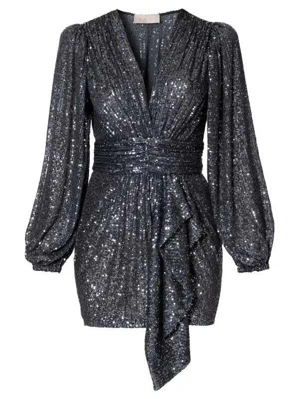 AGGI BY HALEWSKI Anastasia Mini Sequin Dress - Grey/silver