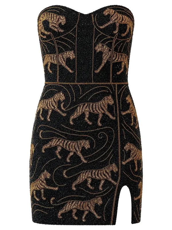 SELF-ADORE Beaded Mini Dress - Black/gold