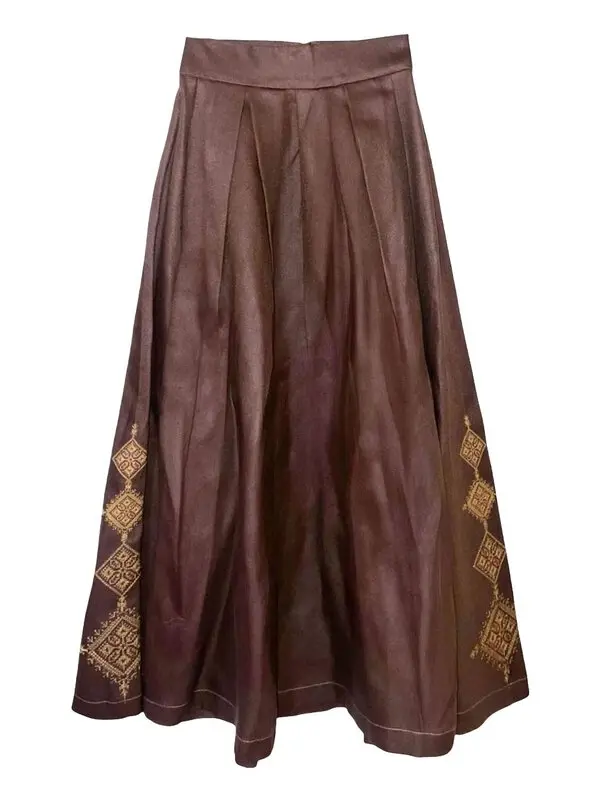 L2R THE LABEL Embellished Denim Maxi Skirt - Brown