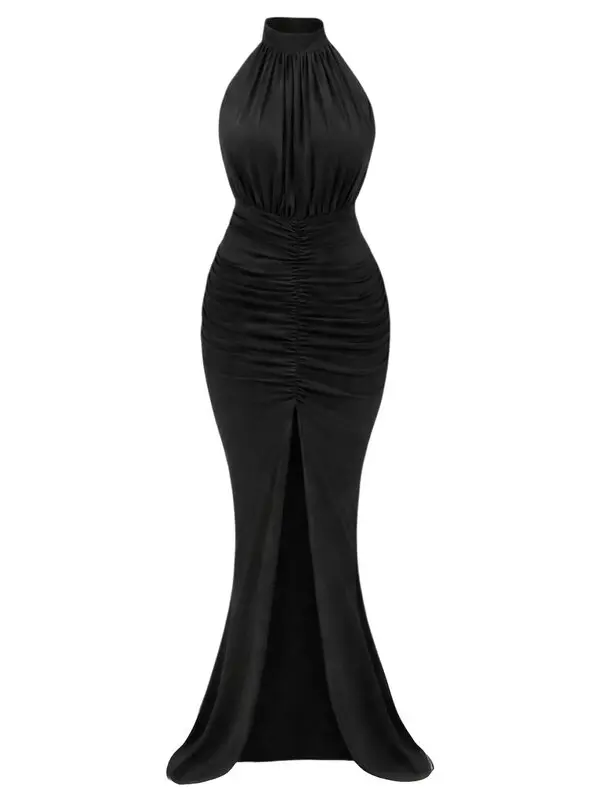 MONICE LONDON Selene Long Halter Dress - Black