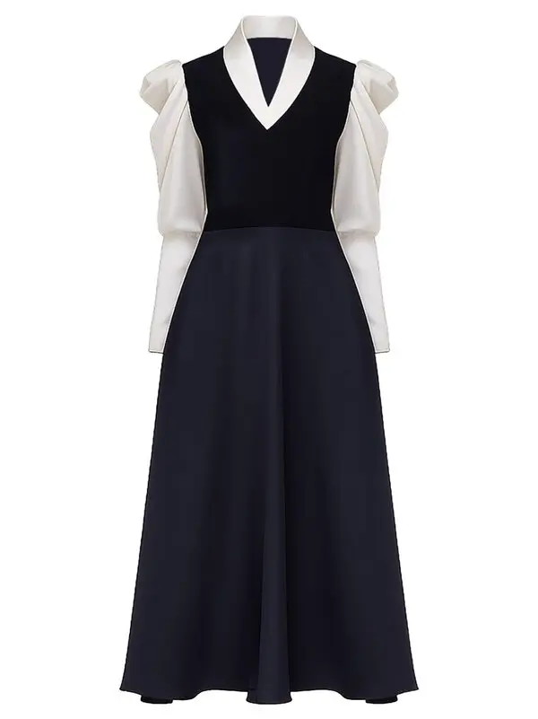 JULIA ALLERT Satin V-neck Long Sleeve Midi Dress - Black