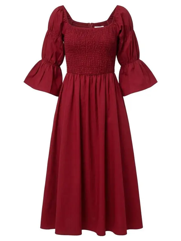 ASHITA FERNANDES Shirred Bodice Midi Dress - Red