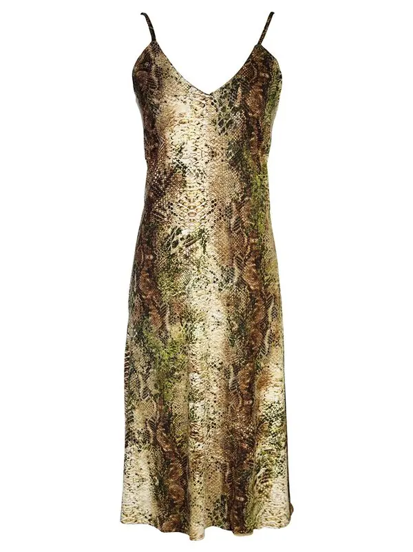 JENNAFER GRACE Mara Snakeskin Slip Dress - Green/brown